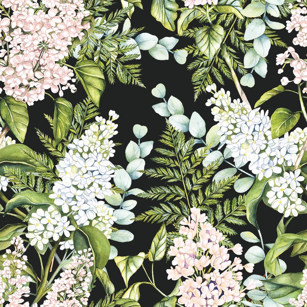 Soft Lilacs, black • Lunch Napkin – Paperproducts Design